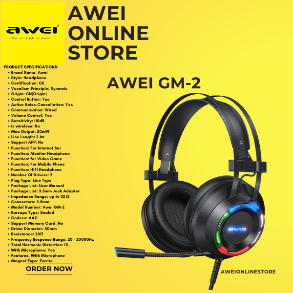 AWEI GM-2 Gaming Headset 7.1 Surround Sound With Microphone Wired ...