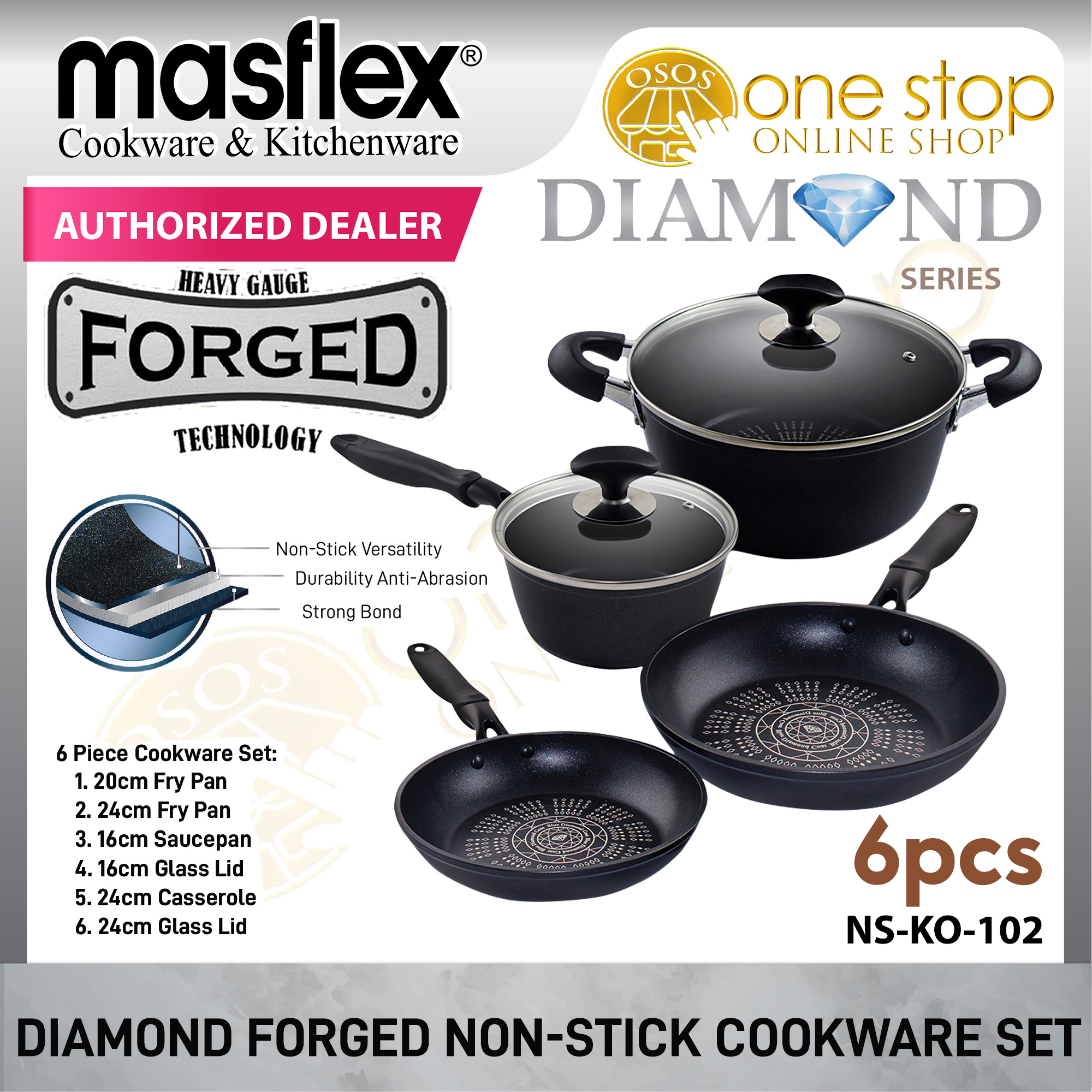 Masflex Original Forged Blue Diamond Non-Stick Induction 6pieces ...