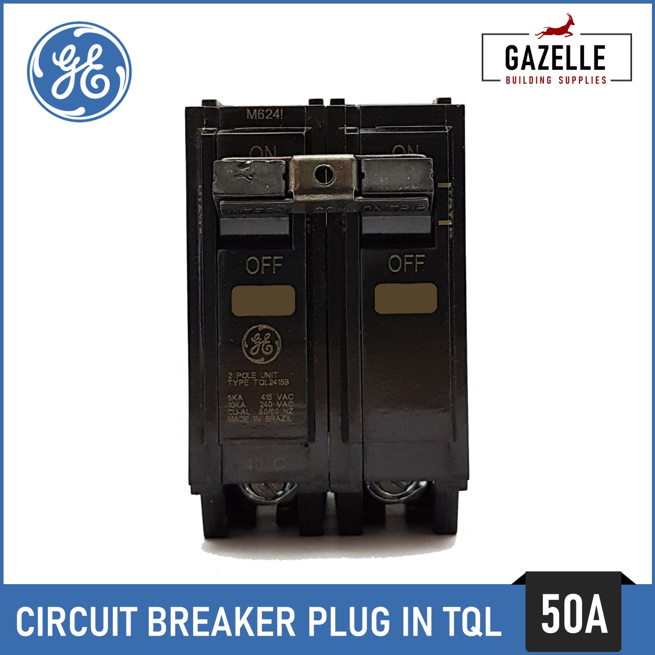 GE Circuit Breaker Plug In 2 Pole TQC - 50A Amps Amperes Panel Box ...