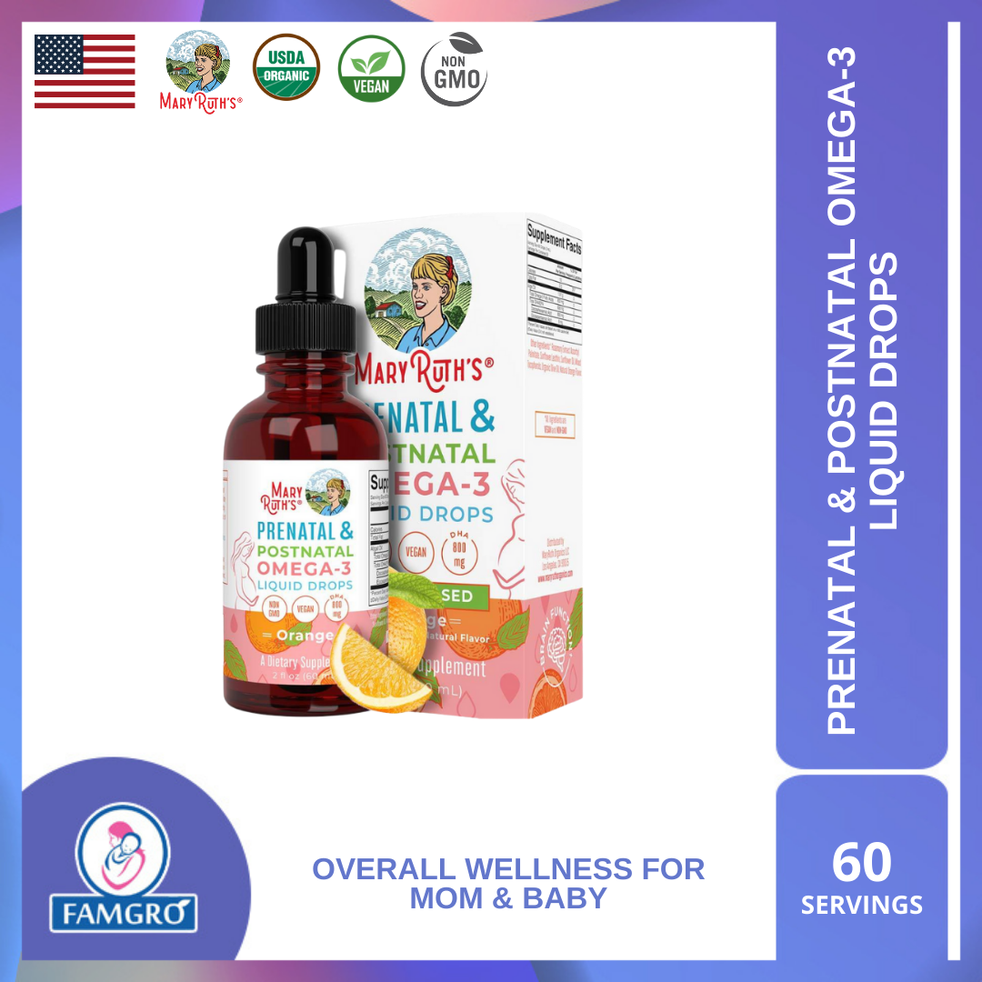 Mary Ruth Prenatal & Postnatal Omega-3 Liquid Drops | 800mg DHA & 8mg ...