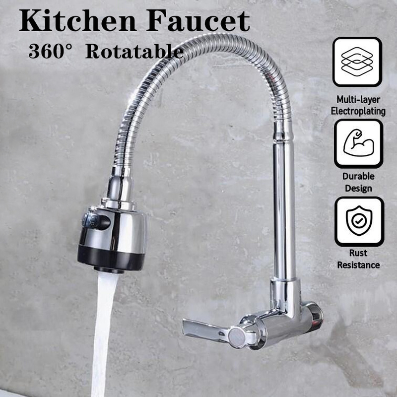 Kitchen Faucet Stainless 360° Rotate Flexible Cold Tap Wall Mounted ...