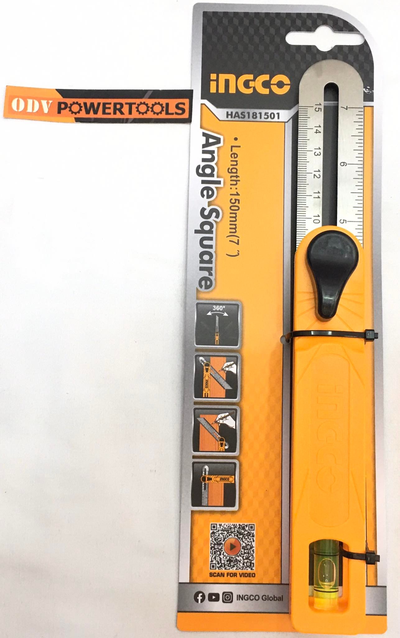 Ingco Original 7" Angle Square with Level Bar 150mm HAS181501 ~ ODV ...