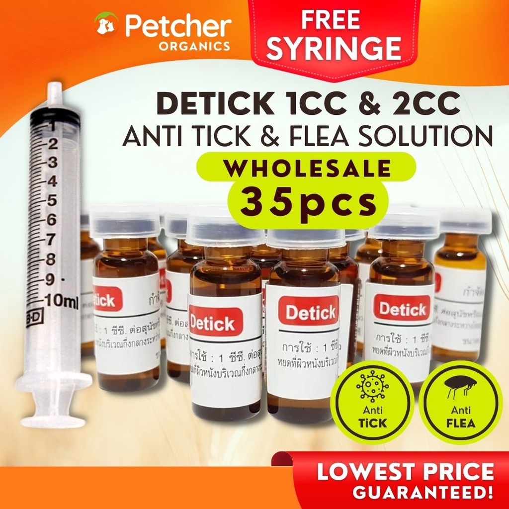 Petcher Organics Detick 1cc & 2cc Sold per Box with Free Syringe Anti Ticks and Fleas for Dogs ...
