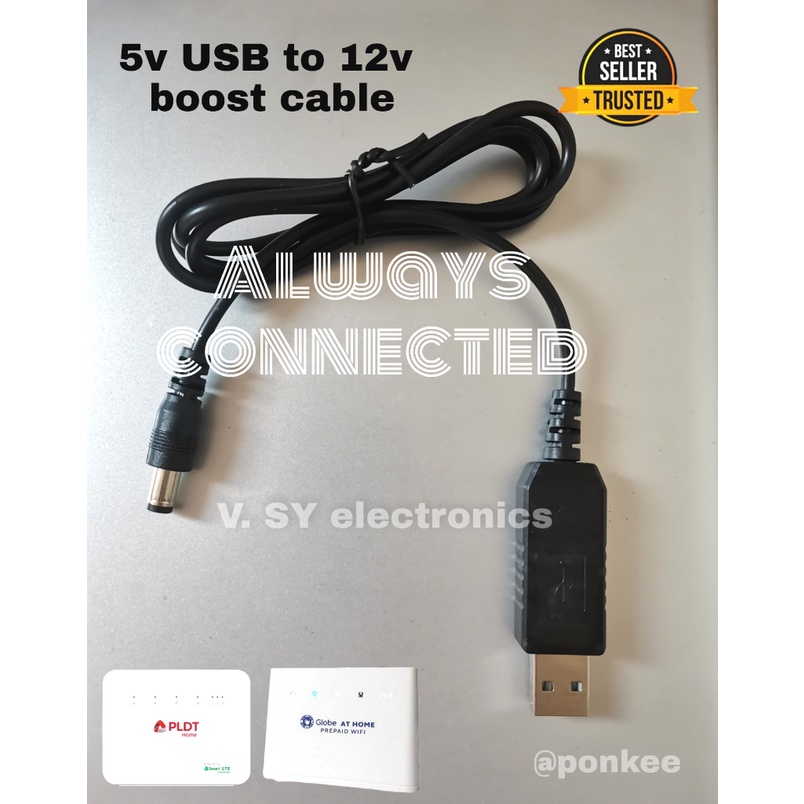 USB Boost Cable 5 volts to 12 volts max 1a for wifi modem routers ...