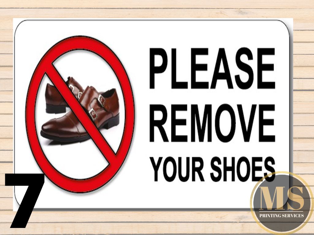 No Shoes Slippers Signage (Laminated Signage and Waterproof Vinyl ...