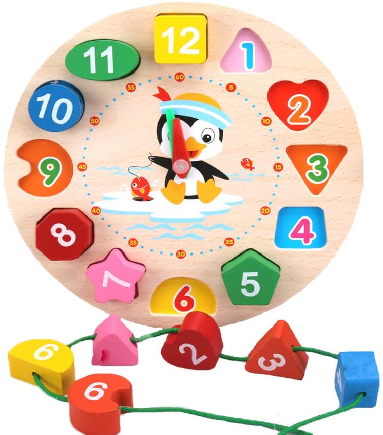 Wooden Shape Sorting Clock Color Teaching Time, Stacking Sorter Jigsaw ...