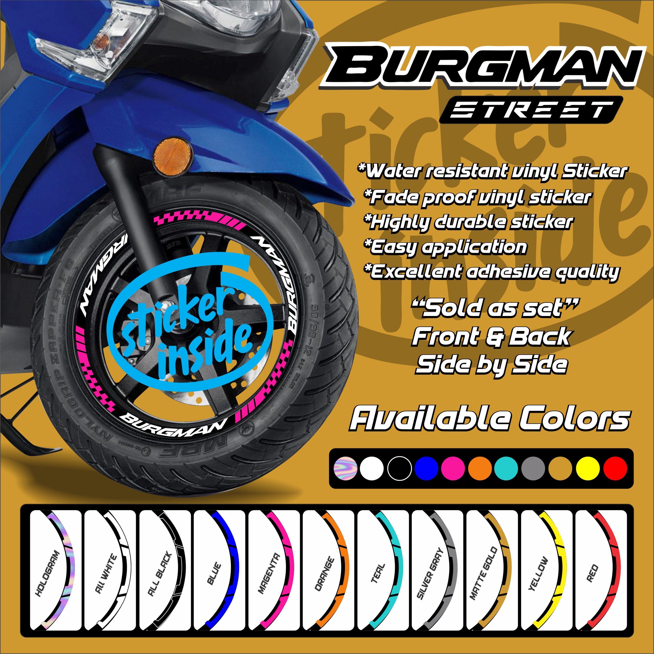 Suzuki Burgman Mag Decals Sticker Front & Back Side by Side Complete ...