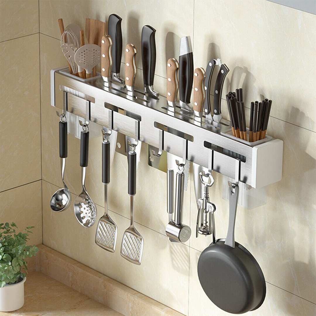 Wall-Mounted Kitchen Utensils Draining Rack Stainless Steel Storage ...