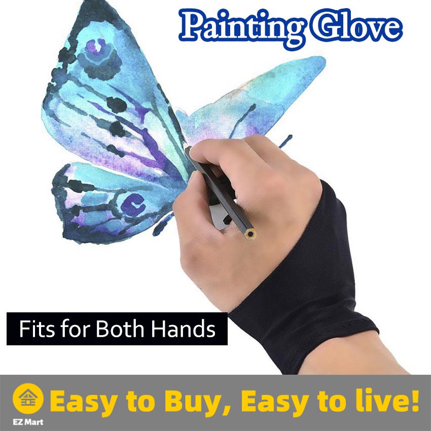 Anti-Fouling Artist Glove For Drawing,Black 2 Finger Painting Digital ...