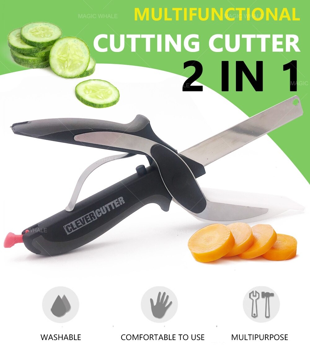 Stainless Steel Kitchen Scissors 2 in 1 Cutting Board Chopper Clever ...