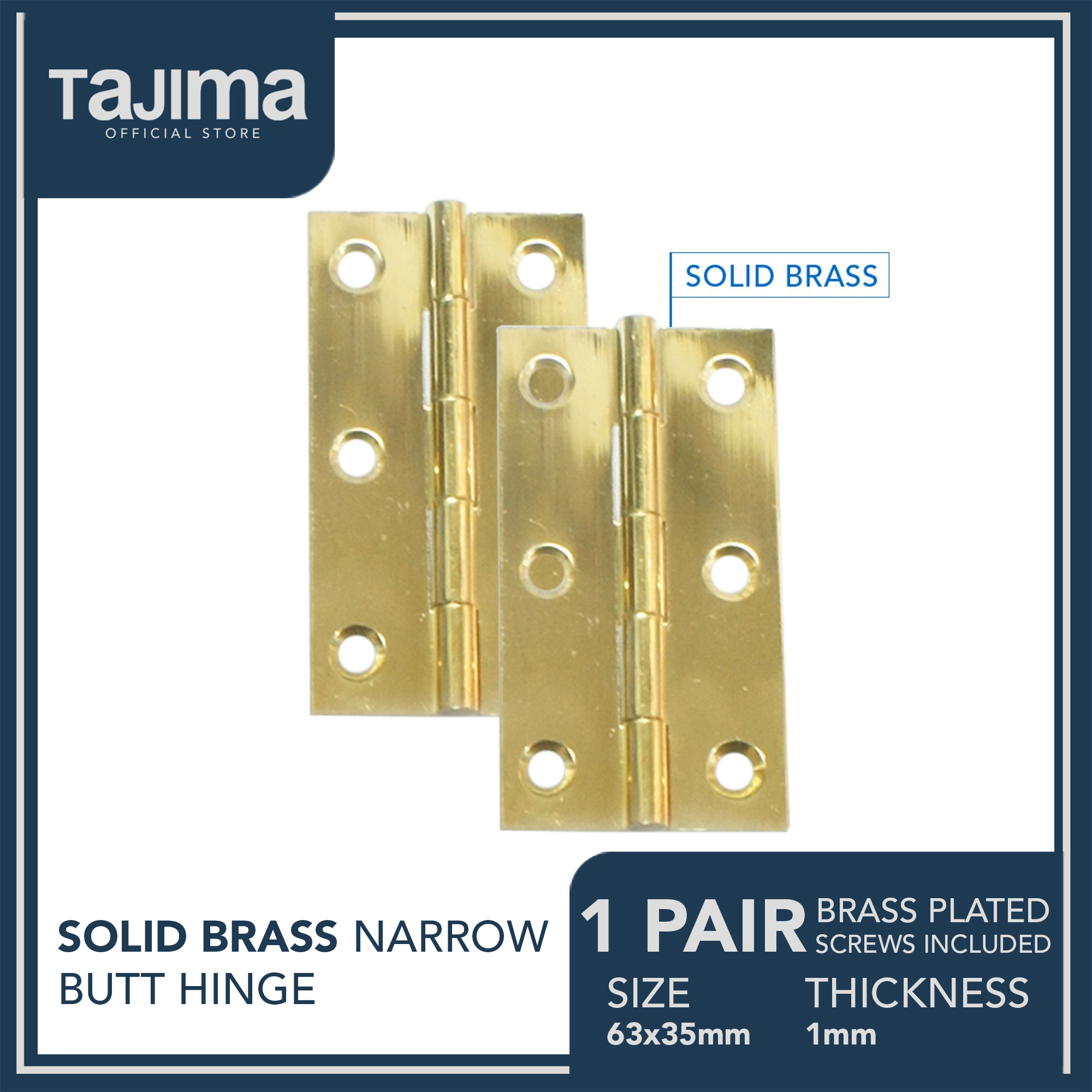 Solid Brass Narrow Butt Hinge for Cabinet Cupboard Door (1 pair) | Lazada PH
