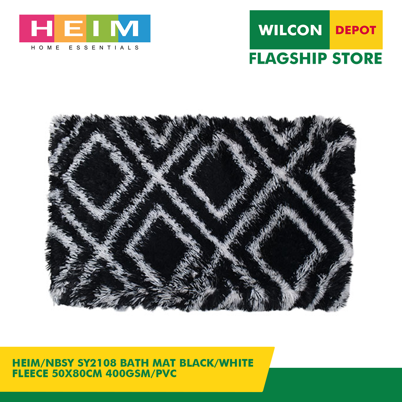 HEIM Bath Mat Black/White Fleece 50x80cm 400gsm PVC NBSY SY2108 by ...