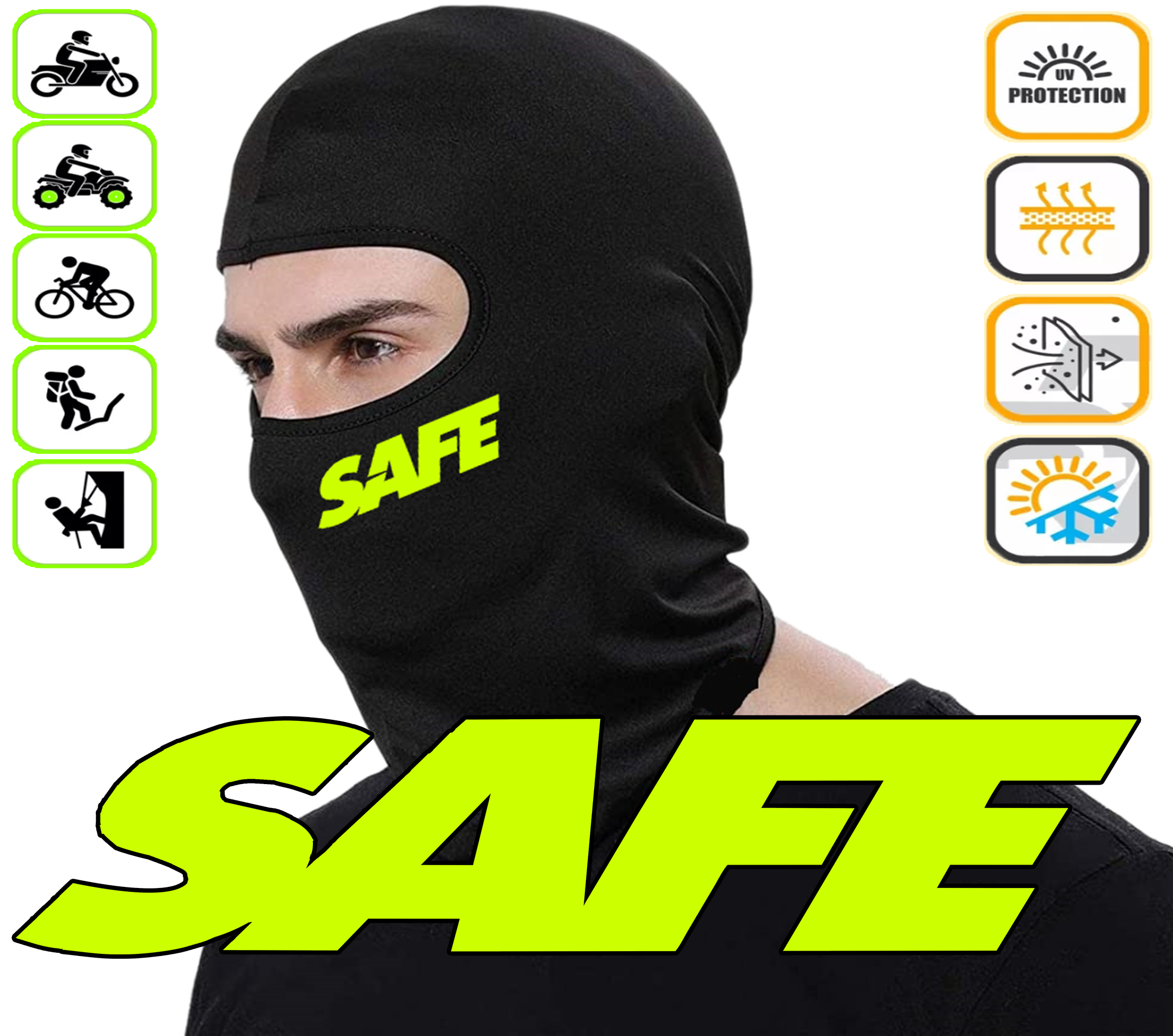 SAFE logo Motorcycle Balaclava Helmet Full face Mask Bonnet NO FOAM ...