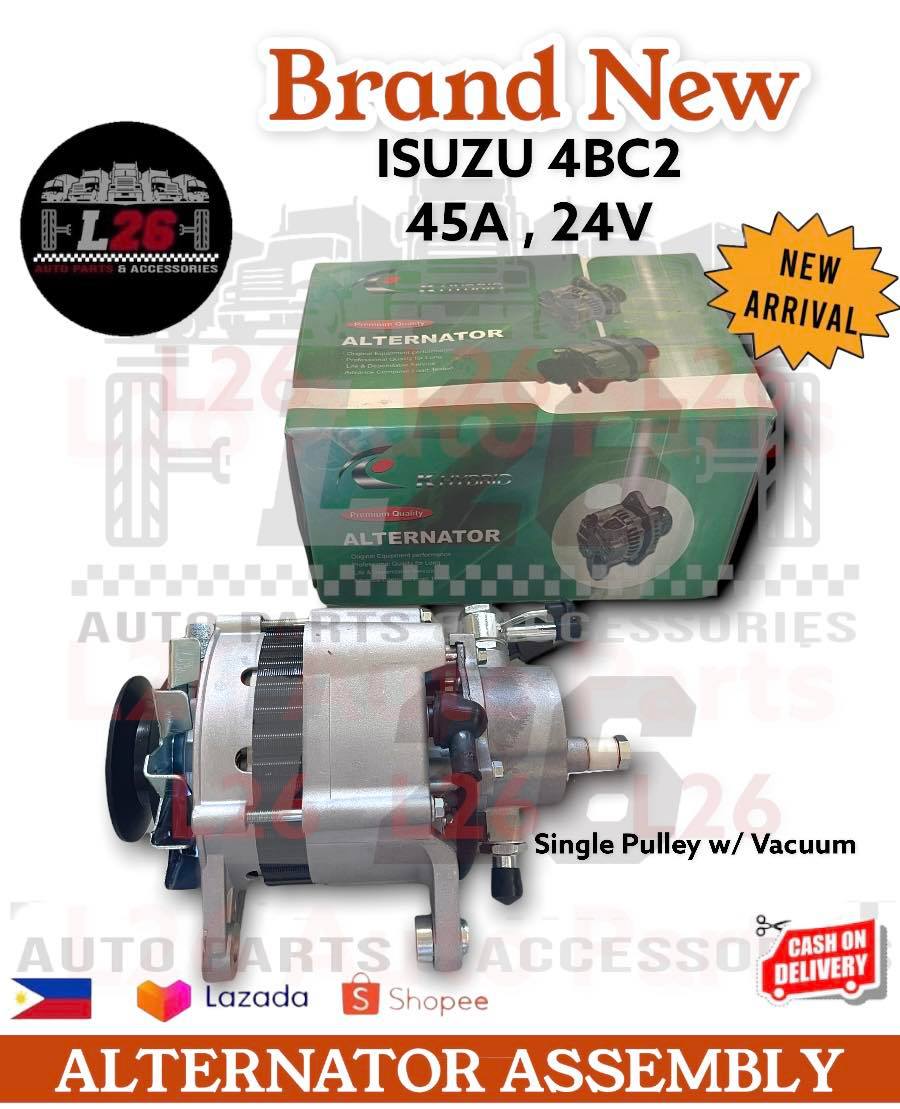 Isuzu 4BC2 Alternator Assembly (45A , 24v) Single Pulley w/ vacuum 8 ...