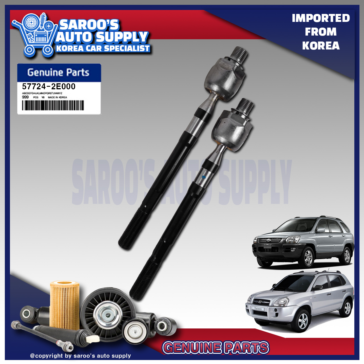 [Genuine] Inner Ball Joint / Rack End Set For Hyundai Tucson (04-09 ...