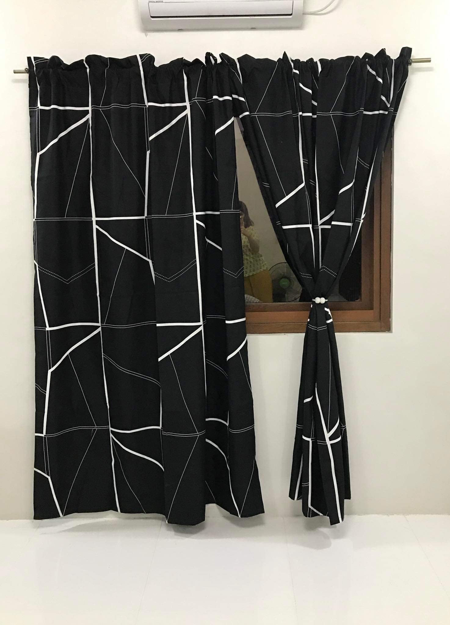 Black lines Cotton Non Ring Curtains 7ft - 60x85 inches | Lazada PH