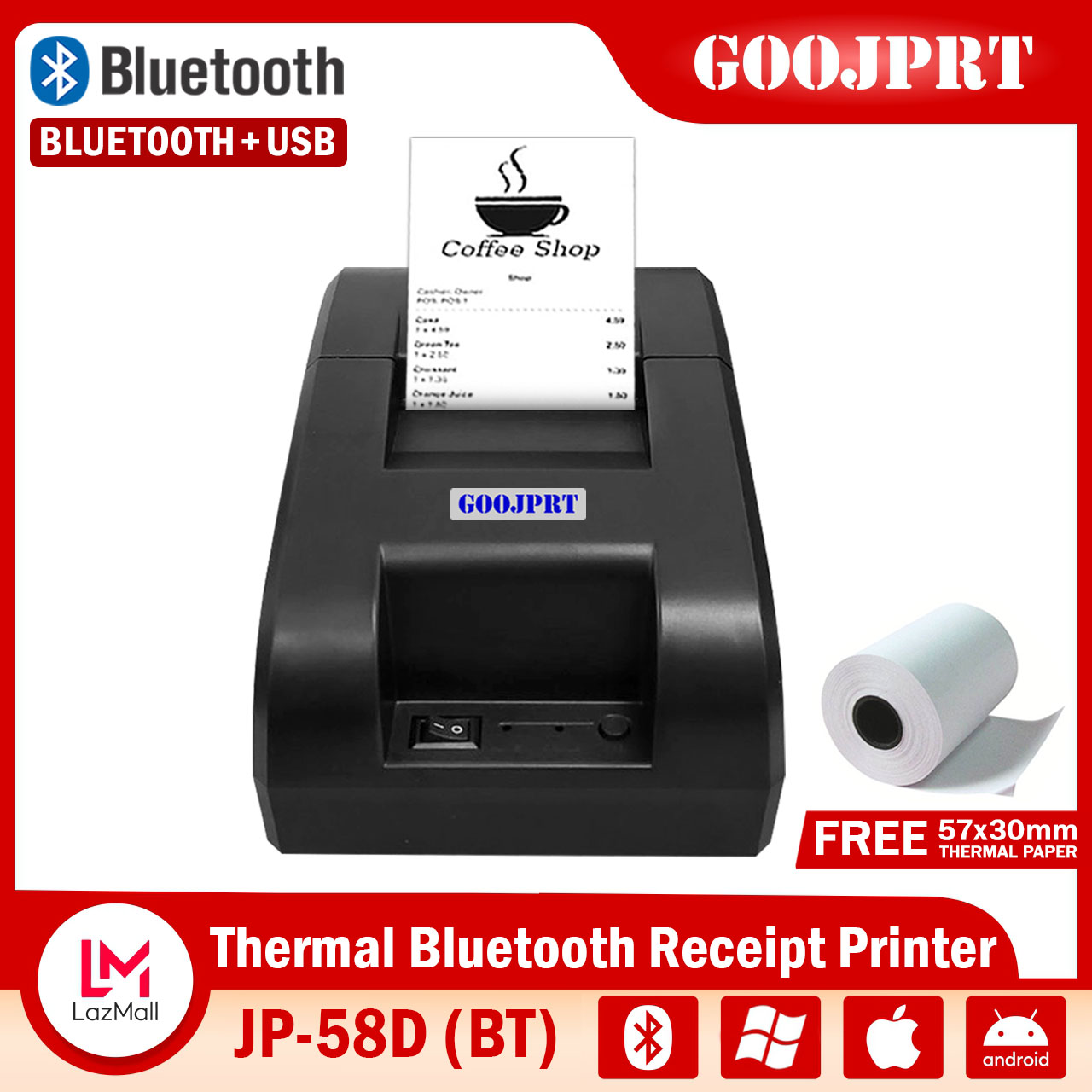 GOOJPRT JP-58H (BLUETOOTH VERSION + USB) Thermal Cash Receipt POS Mini ...