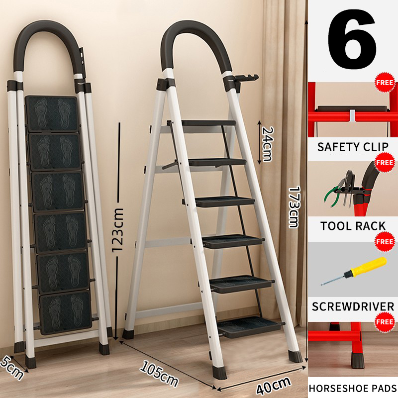 4/5/6 Step Ladder Foldable Aluminum heavy duty Household Folding Ladder ...
