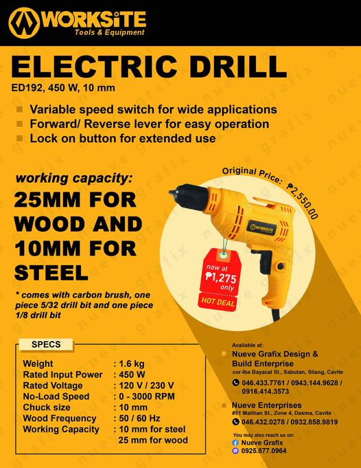 WORKSITE ELECTRIC DRILL ED192 | Lazada PH