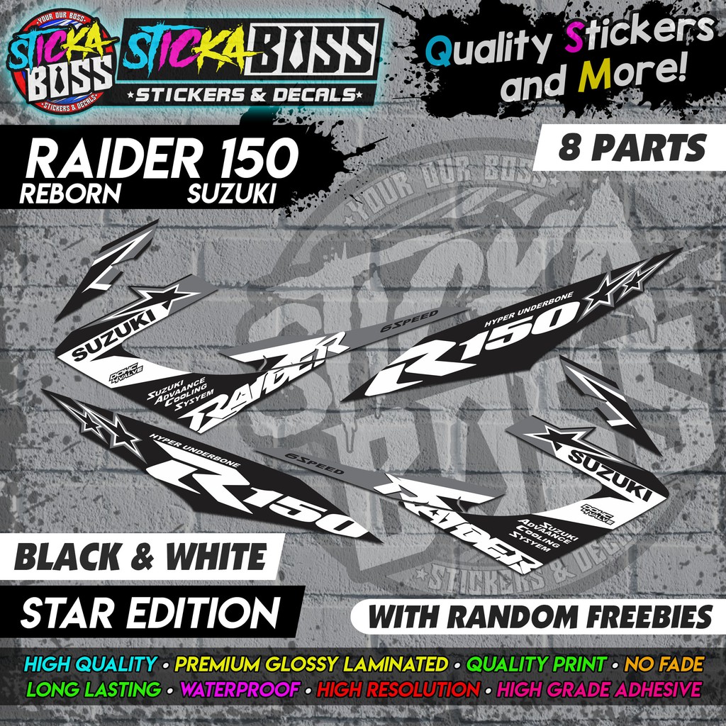 Raider 150 Reborn - BLACK WHITE (Star Edition) Decal Design 8 Parts ...