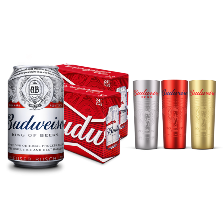 Budweiser Beer 330ml Can x 48 (2 Cases) W/ FREE FIFA World Cup Cold ...