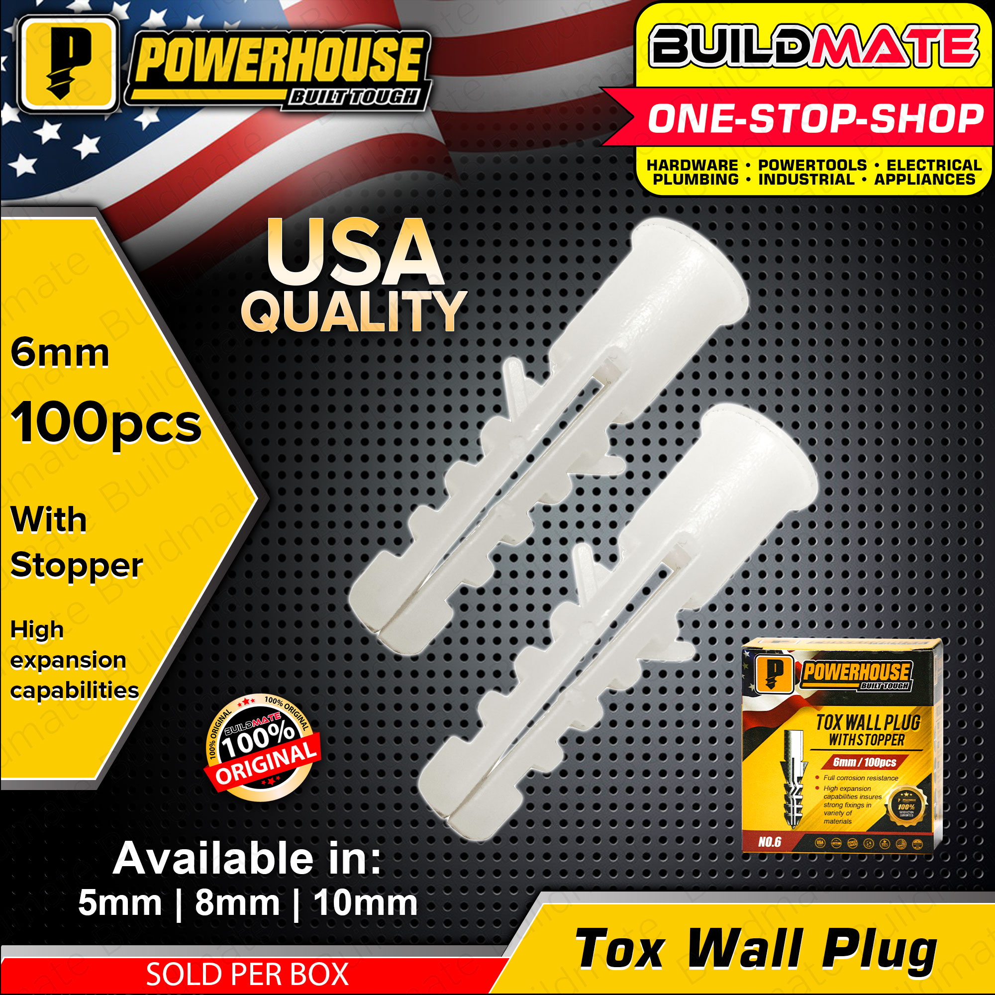 POWERHOUSE Tox Wall Plug with Stopper 100PCS/BOX #5 | #6 | #8 | #10 ...