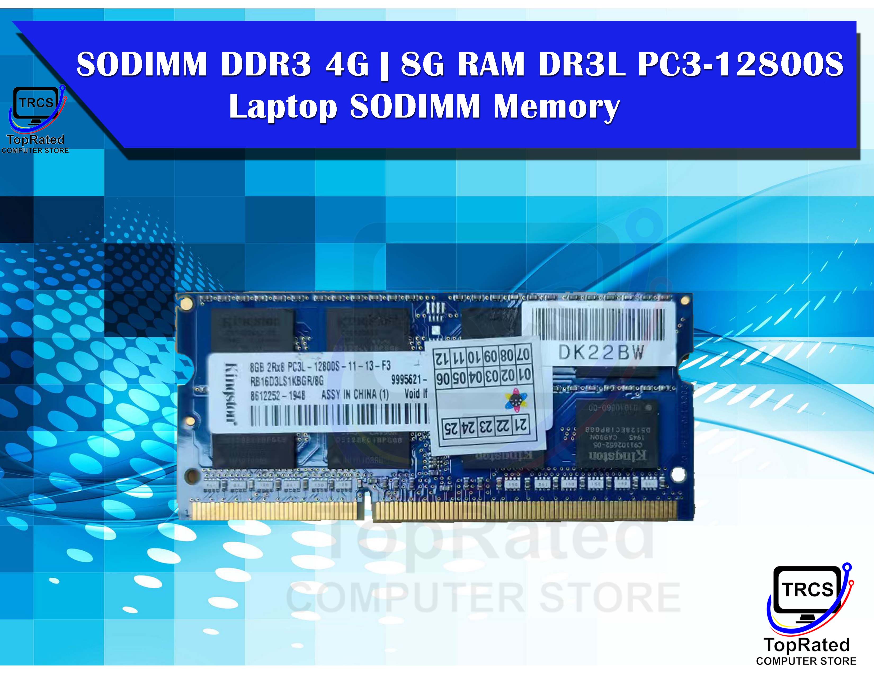 SODIMM DDR3 4GB | 8GB RAM DR3L PC3-12800S Laptop SODIMM Memory (Used ...