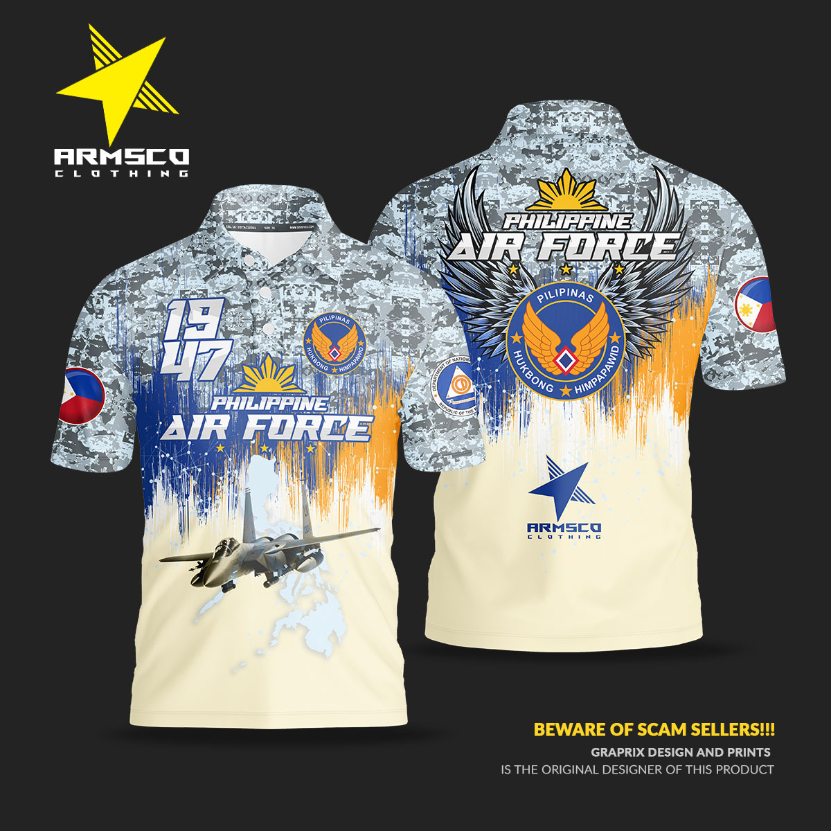 Philippine Air Force ArmsCo V1 Tactical Polo Shirt Full Sublimation ...