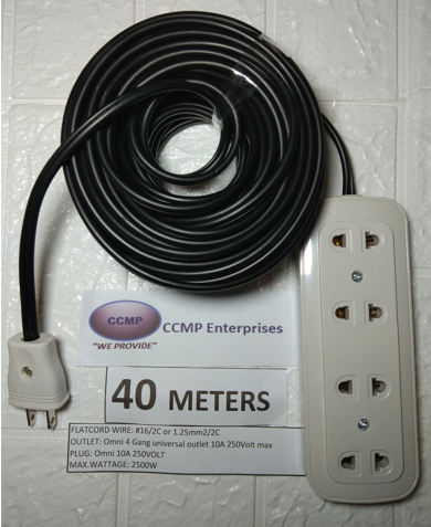 40 meters Heavy Duty Extension cord wire 4 gang flatcord #16/1.25mm2 ...
