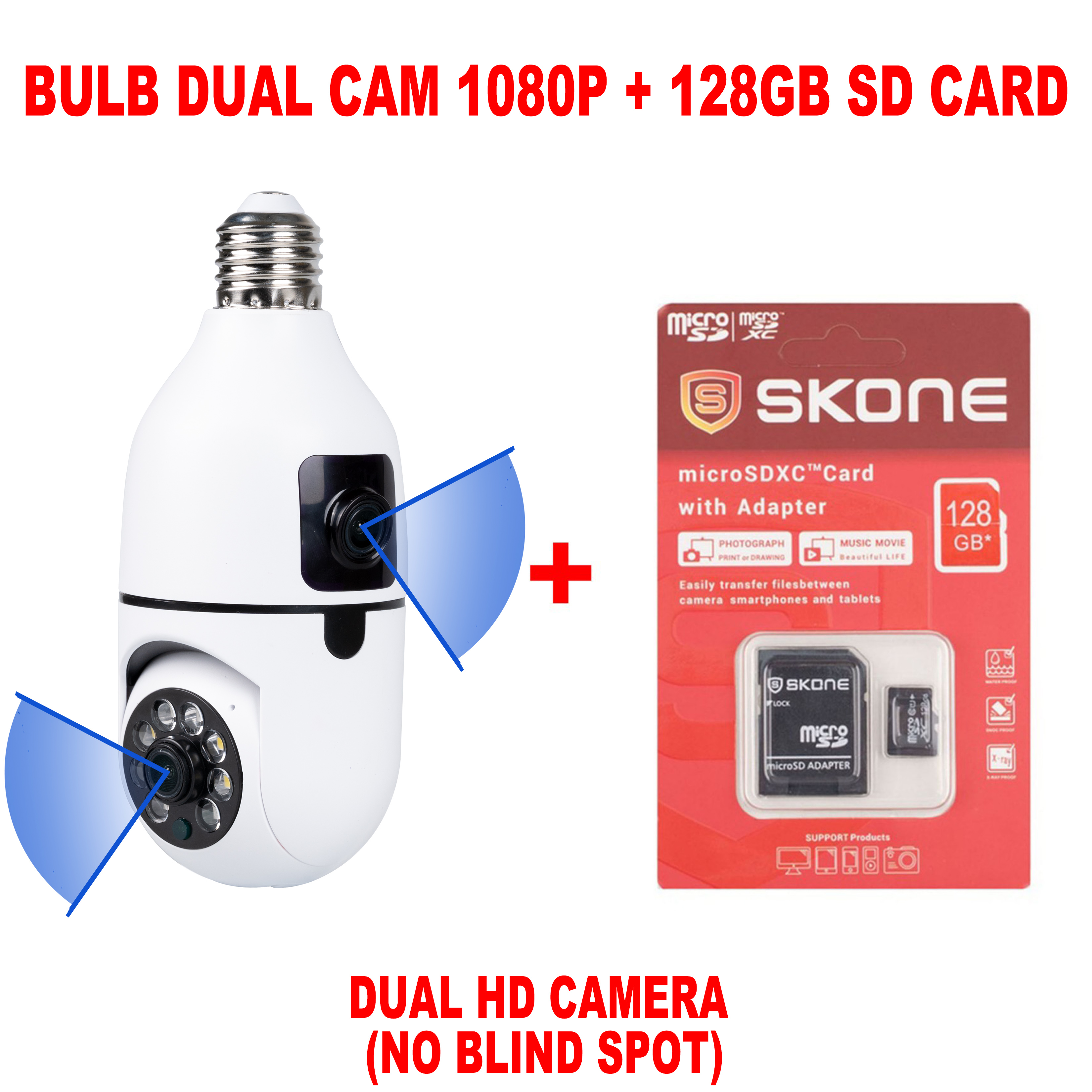 V380 Pro Q19 Plus CCTV Bulb Camera Dual Lens PTZ HD 1080P Siren Alarm ...