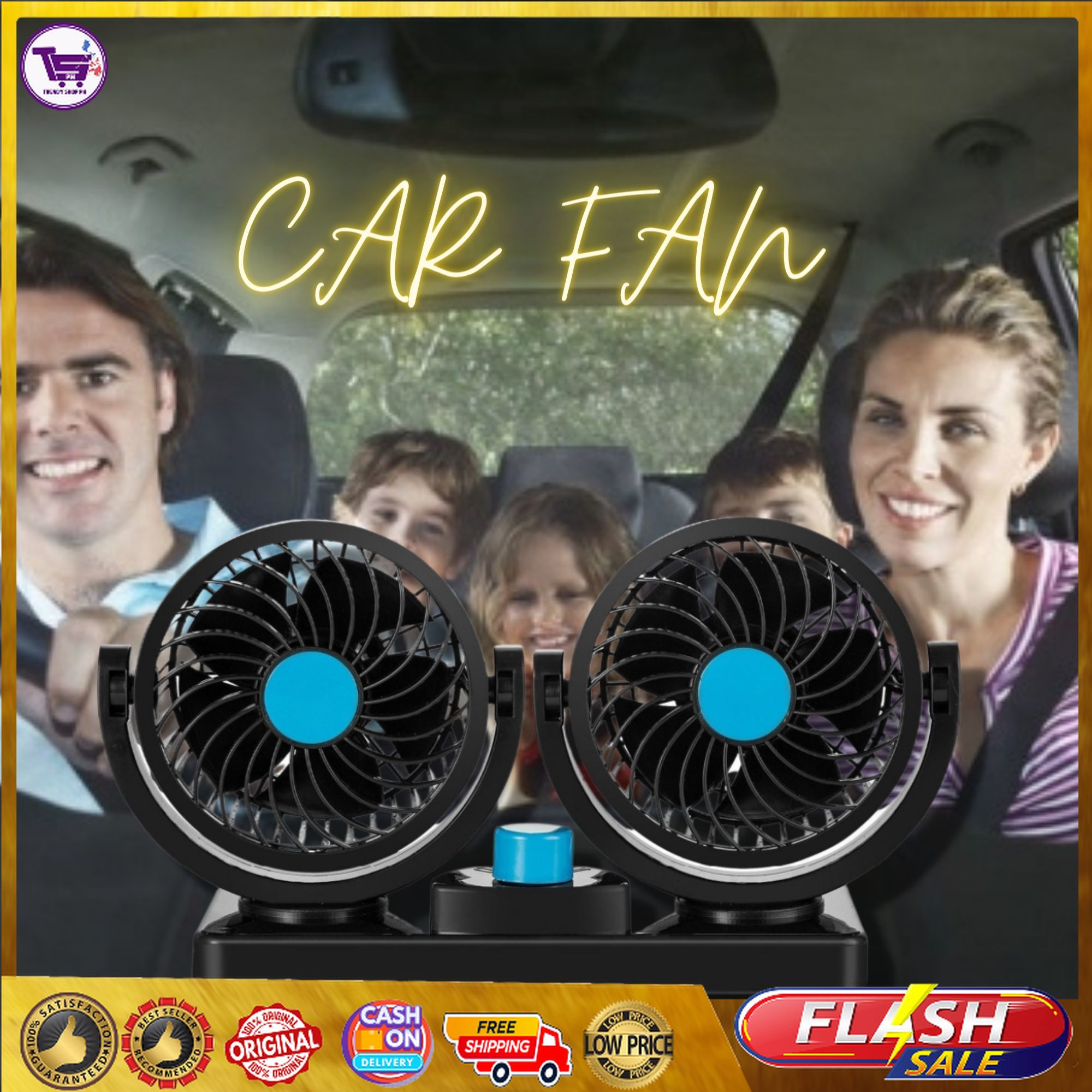 ORIGINAL 12V/24V Double head fan Car Dual Head Fan Portable Electric ...