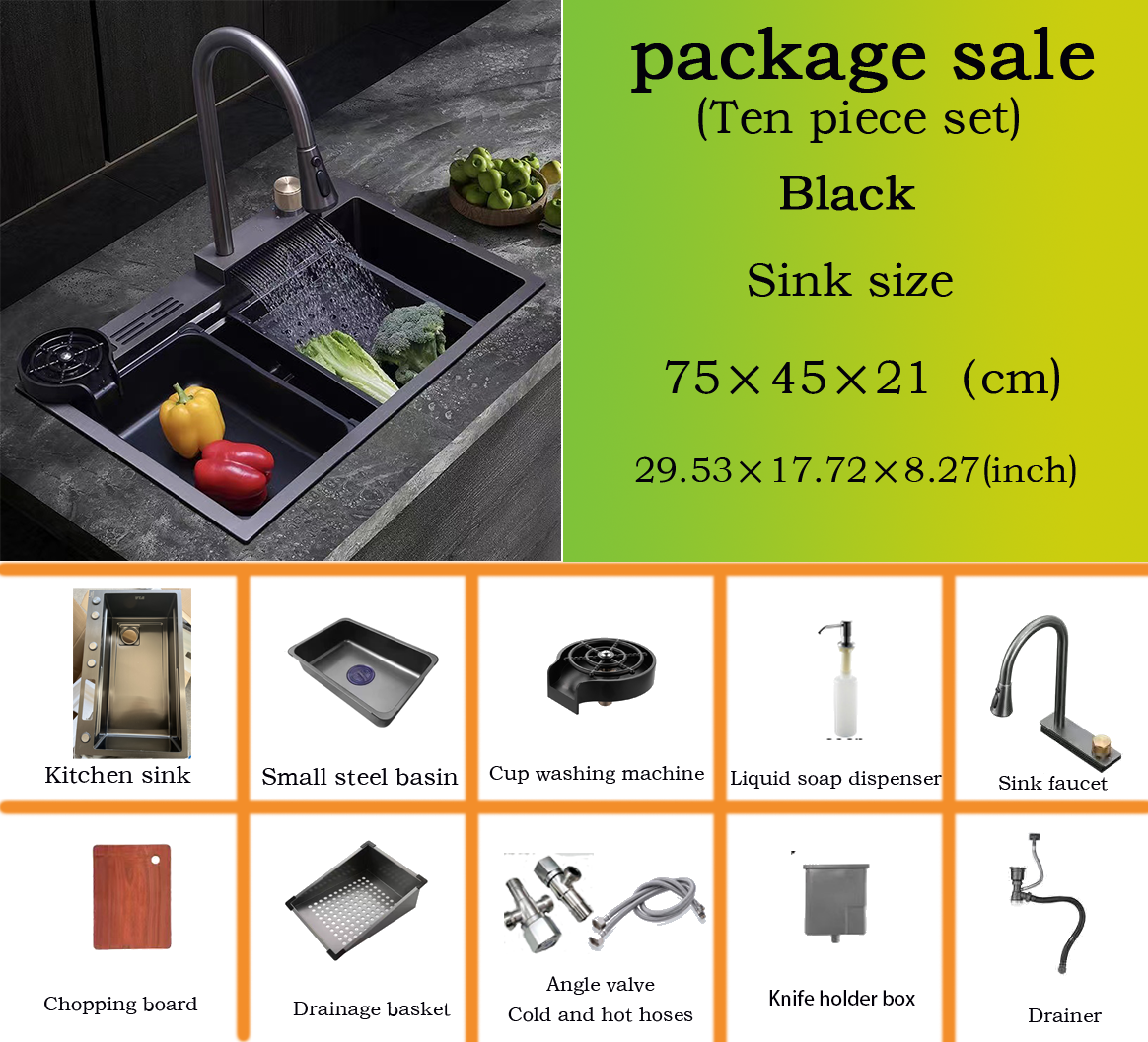 Kitchen sink 304 stainless steel black sink 4MM thickened material ...