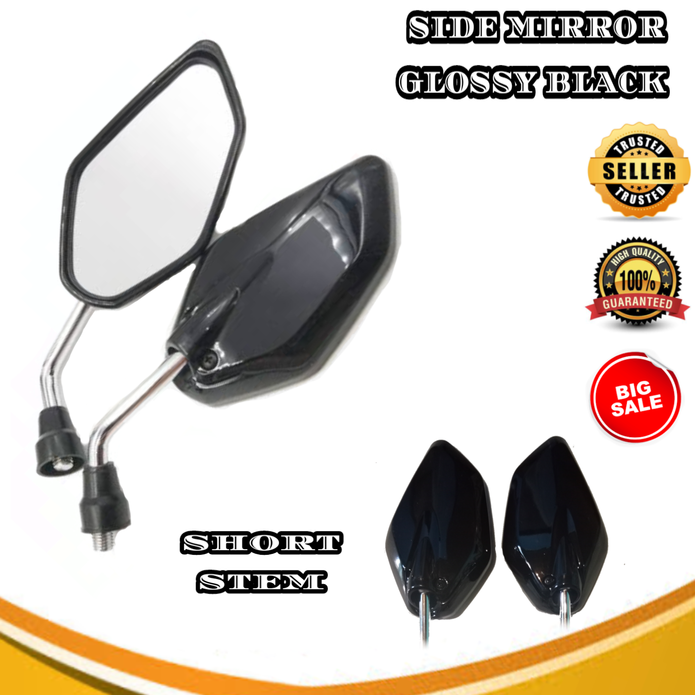 SYM mio 100 - Side Mirror Black GLOSSY | SILVER STEM | LONG STEM ...