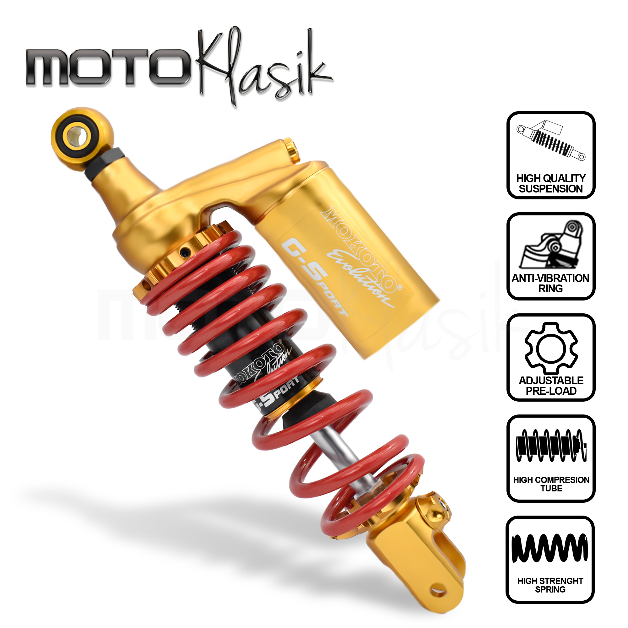 MOKOTO MIO REAR SHOCK GAS ABSORBER W/ BASO 300MM GOLD & BLACK SERIES ...