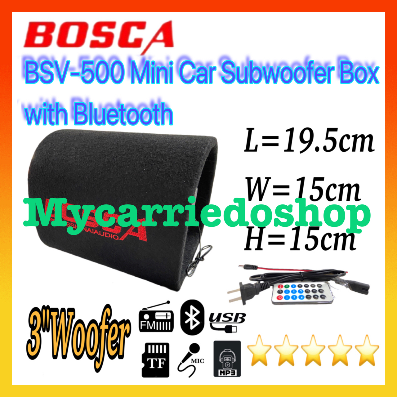 Bosca BSV-500W 600W 800W 1000W Car Subwoofer Box Speaker Portable ...