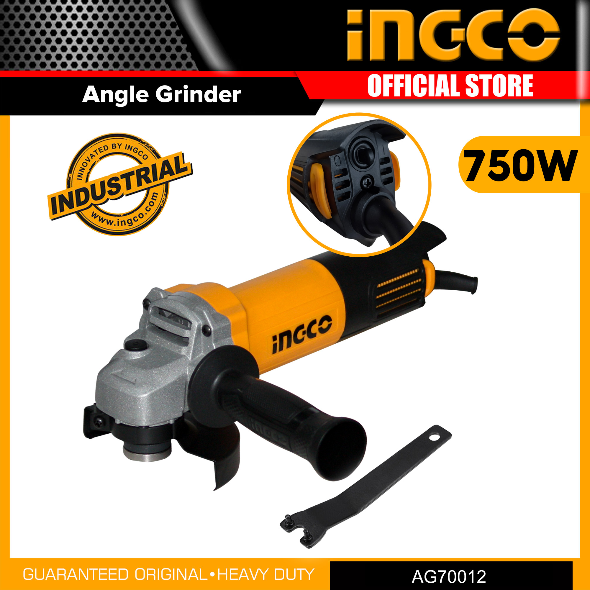 INGCO Industrial Electric Angle Grinder 4-Inch Heavy Duty 750W AG70012 ...