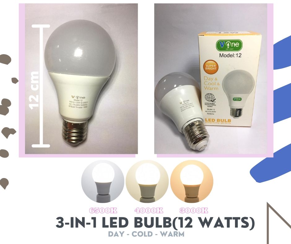 𝓗𝓖 Vone/Decovolt Tricolor LED Bulb ( 7 , 9 , 12 Watts ) Day & Cool ...