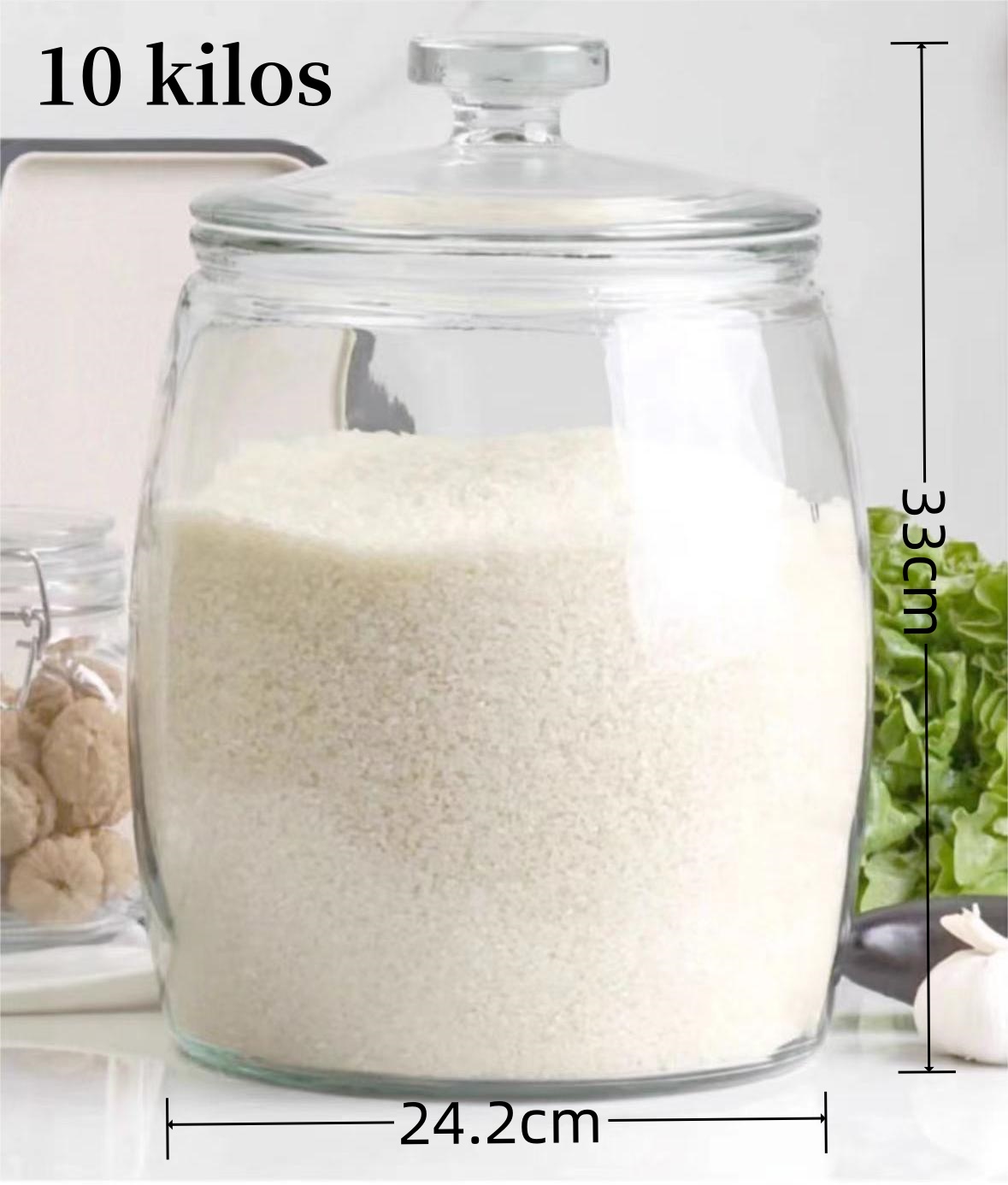 Big glass jars with lid storage rice dispenser 10 kilos/8kg kitchen ...
