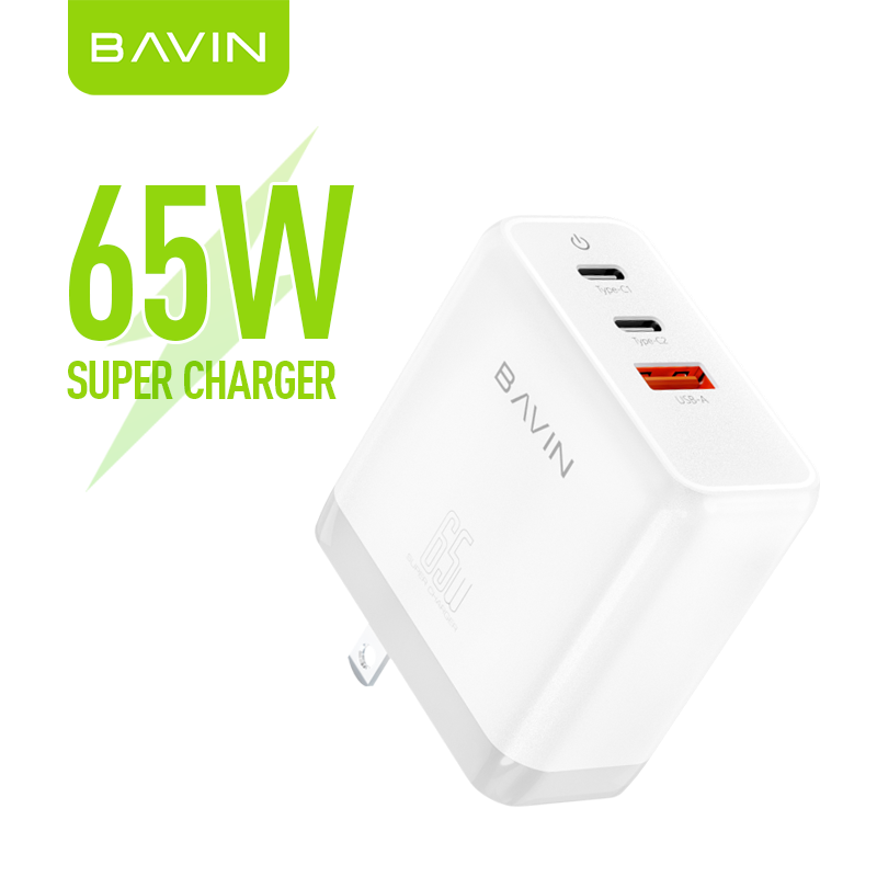 BAVIN PC860 65W GaN Fast Charger Adapter 2 PD USB-C Ports + 1 USB QC3.0 ...