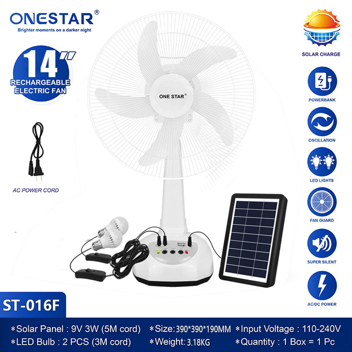 [FREE Adapter]NSS 6In Solar Stand Fan Set 90° Adjustment Electric Fan ...
