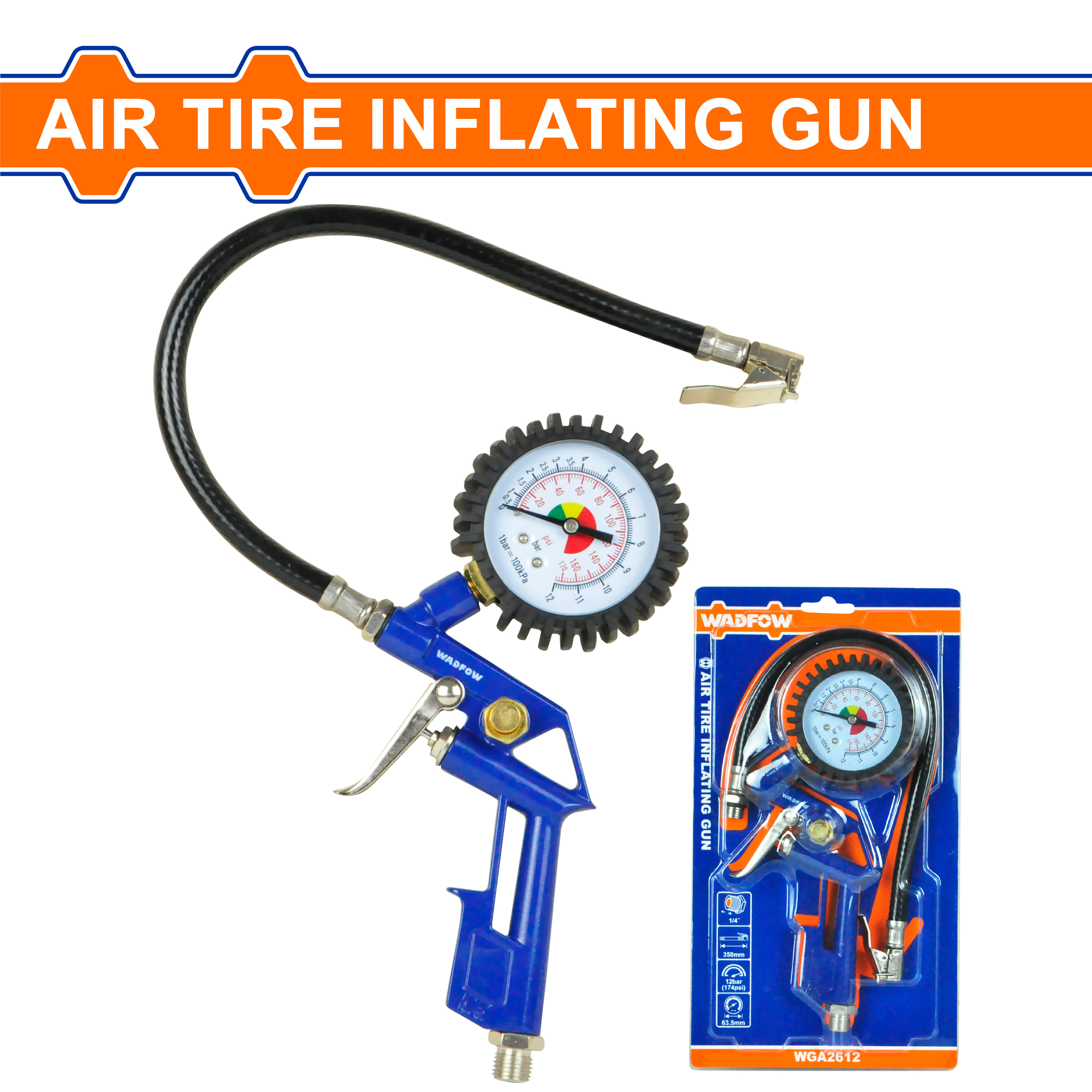 Wadfow 12bar(174psi) Air Tire Inflator / Inflating Gun WGA2612 WAD-HT ...