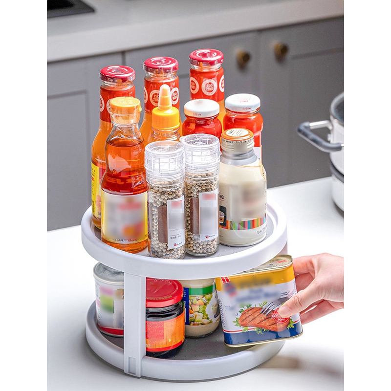 360 Rotation Double Layer Cabinet Organizer Spice Storage Rack Pantry ...