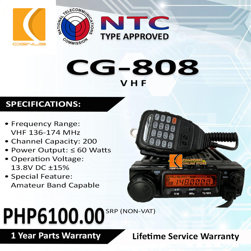 CPOS Cignus CG-808 VHF 60 Watts / UHF 45 Watts Mobile Base Radio | Lazada PH