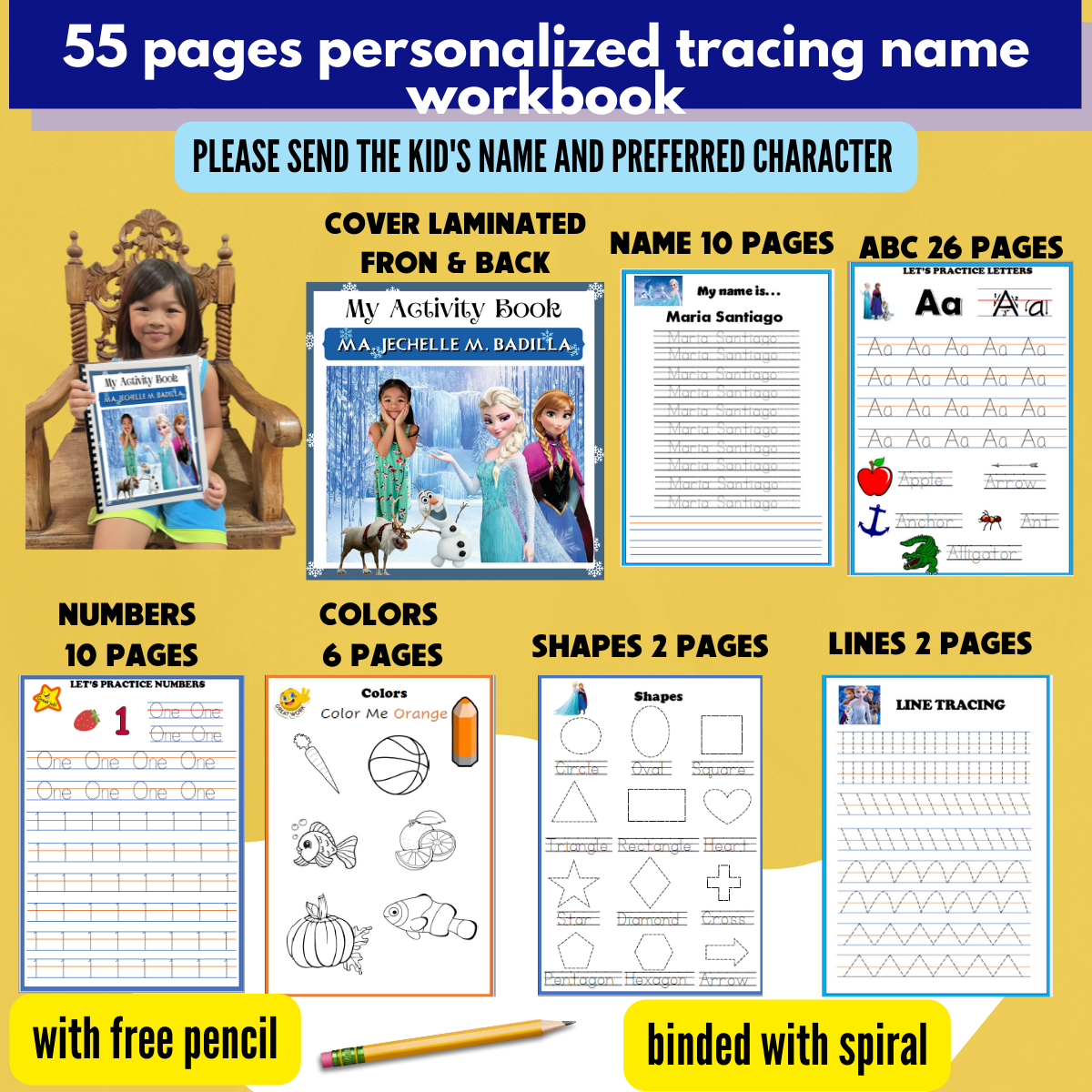 Tracing Name Activity personalized workbook worksheet for kids 55 pages ...