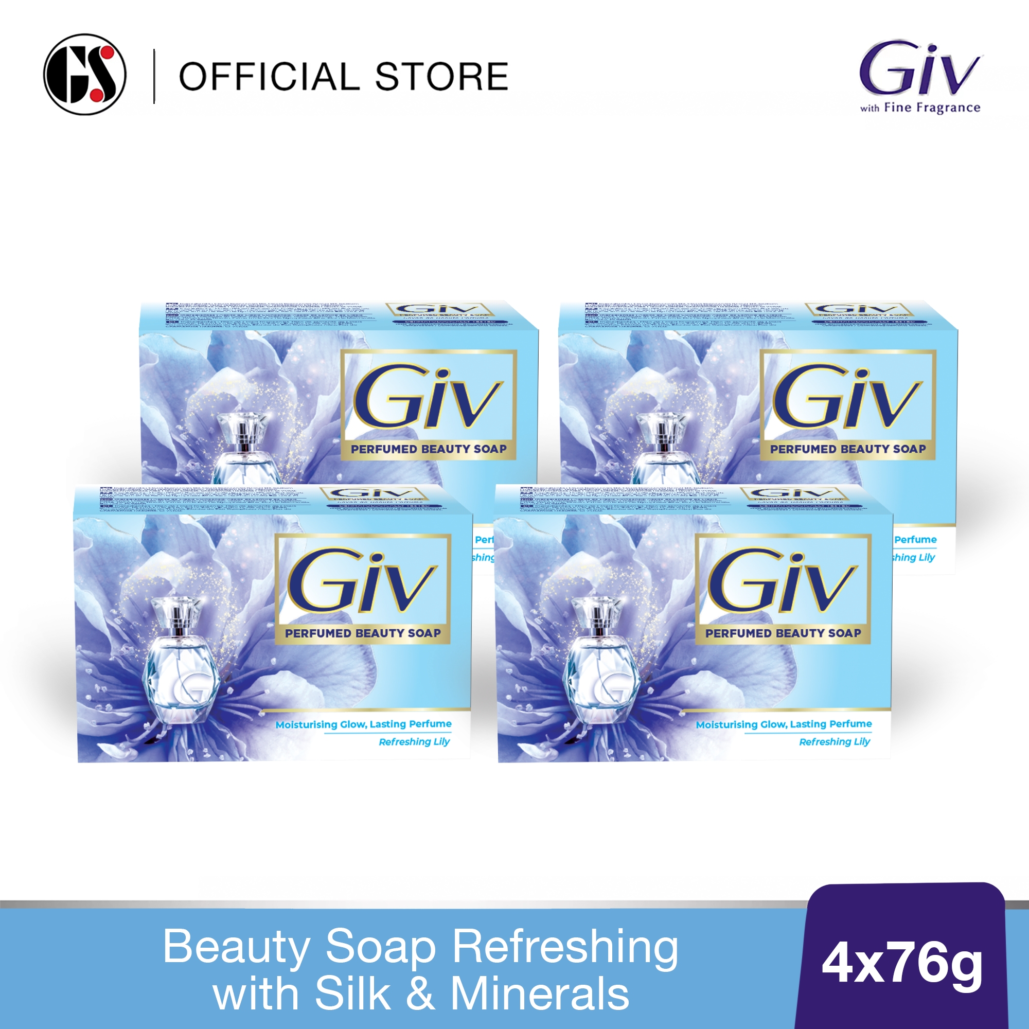 Giv Refreshing with Silk & Minerals (Blue) Beauty Soap 76g Set of 4 ...