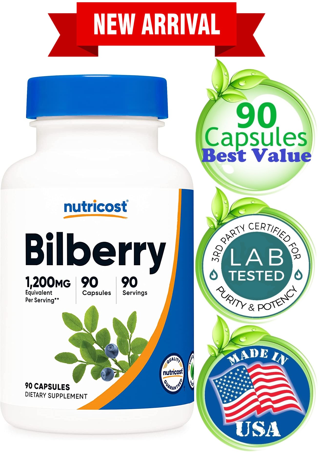 Bilberry 90 Caps 1200mg 4:1 Concentrated Extract Superfood for Cellular ...