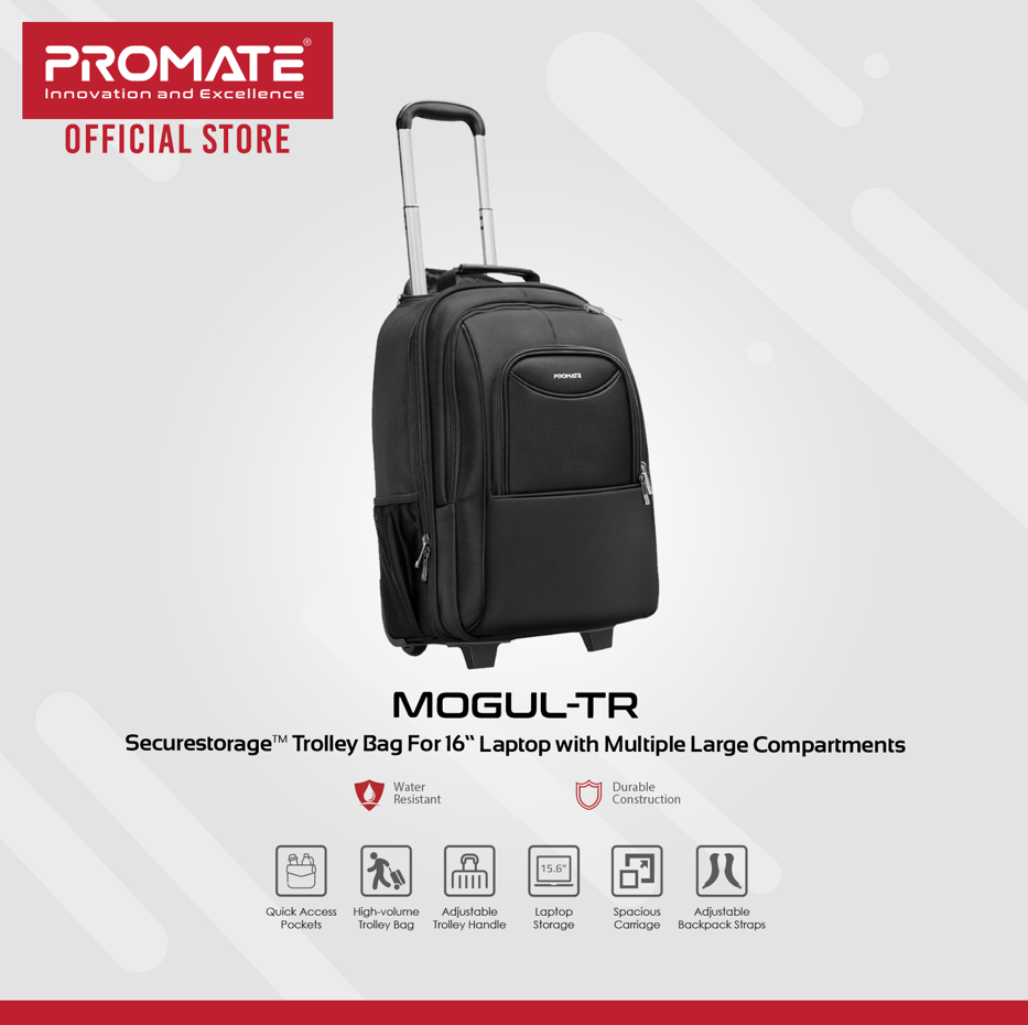 Promate Mogul-TR Secure Storage™ Trolley bag for 16 inches Laptop with ...