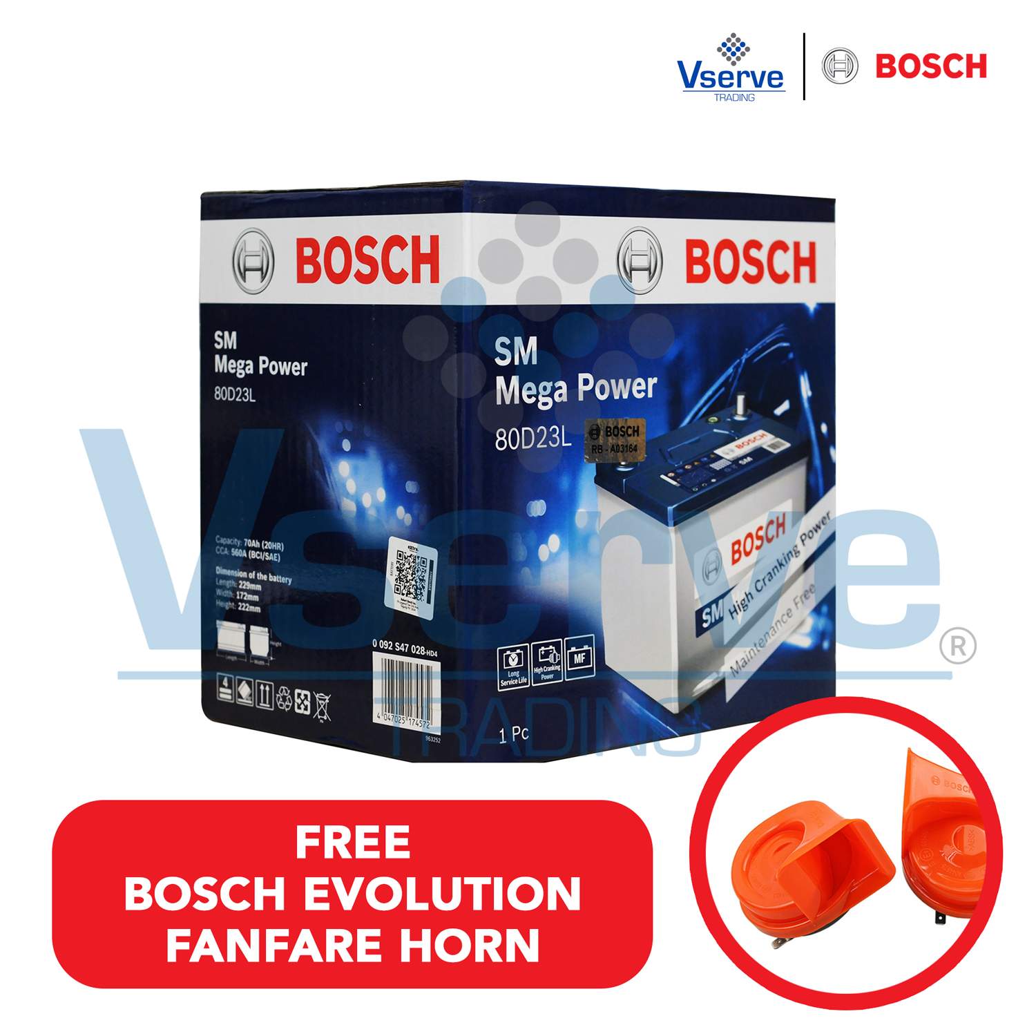 Bosch Car Battery S4 SM Mega Power 80D23L - 1SMF 70AH 12V; For Car ...