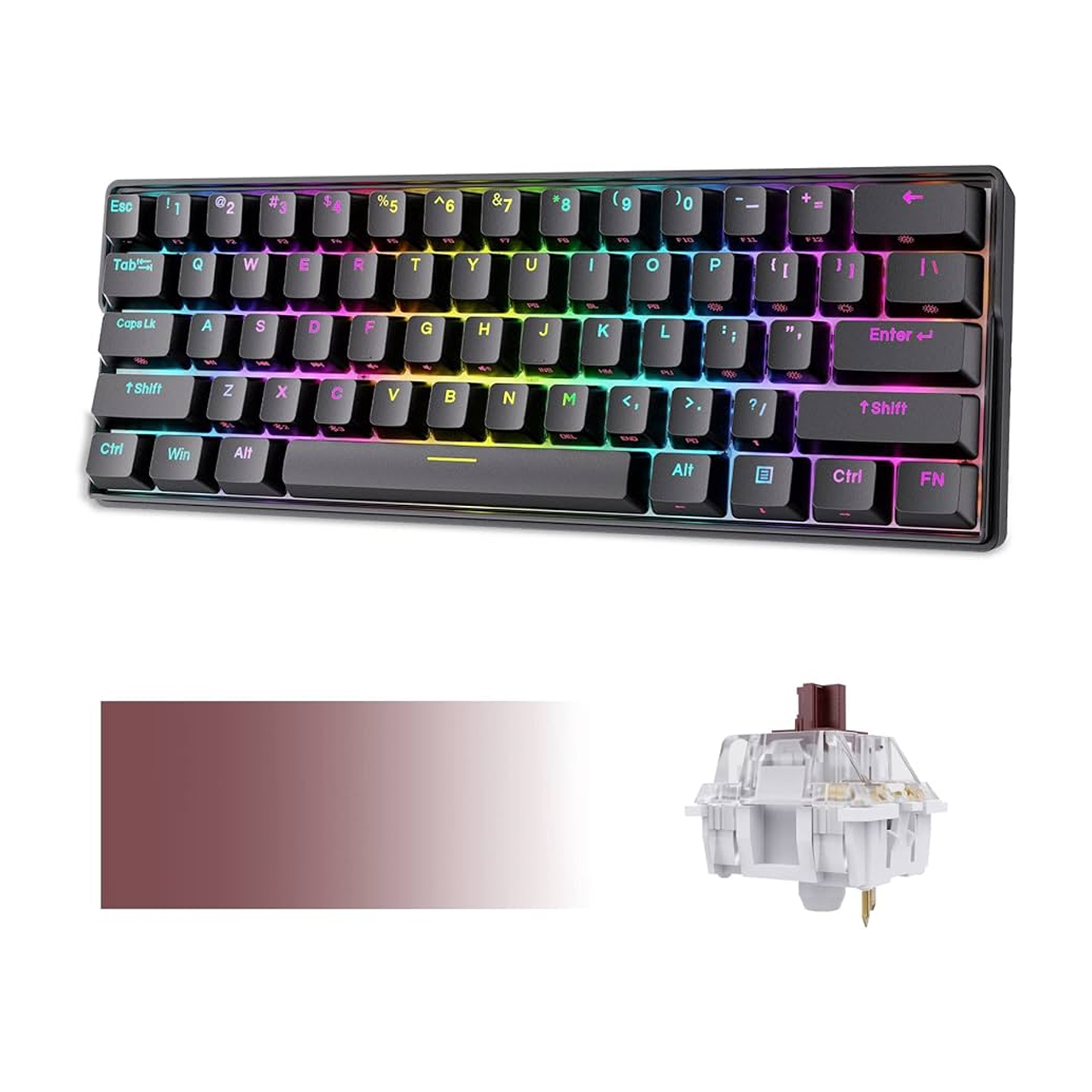 DK61 Shadow Mechanical Keyboard 60%% Layout, Wired/Bluetooth, RGB ...