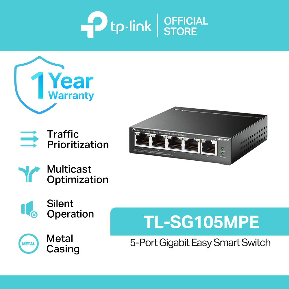 TP-Link TL-SG105MPE 10/100/1000Mbps 5-Port Gigabit Easy Smart Switch ...